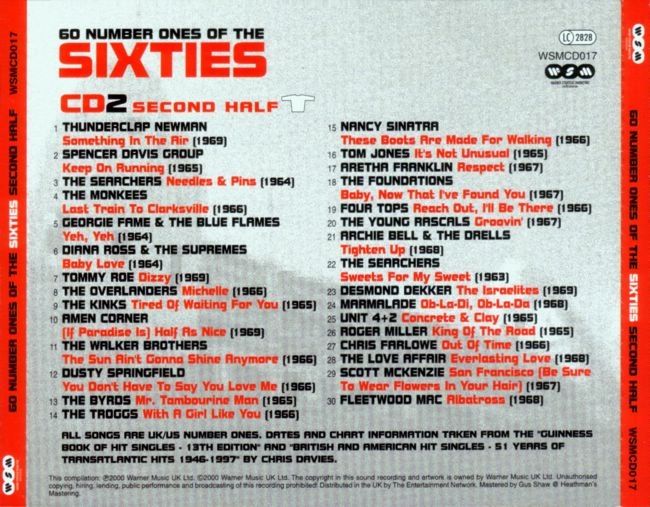 60 number ones of the sixties cd2 second half b | CD Covers | Cover ...