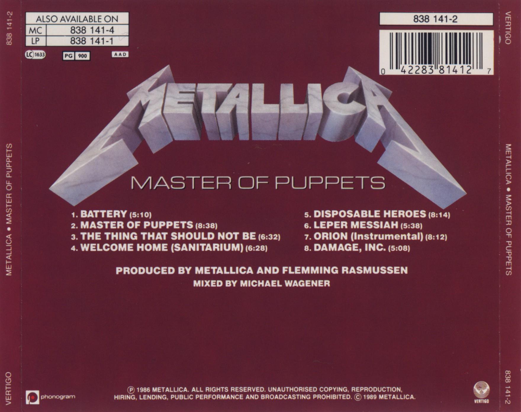 Metallica Master of puppets back | CD Covers | Cover Century | Over 1. ...
