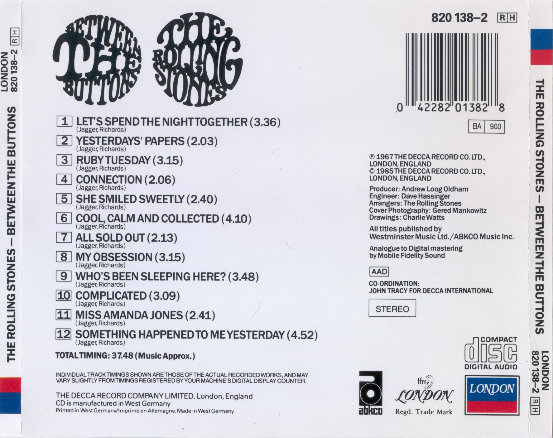 The Rolling Stones Between The Buttons back | CD Covers | Cover Century ...