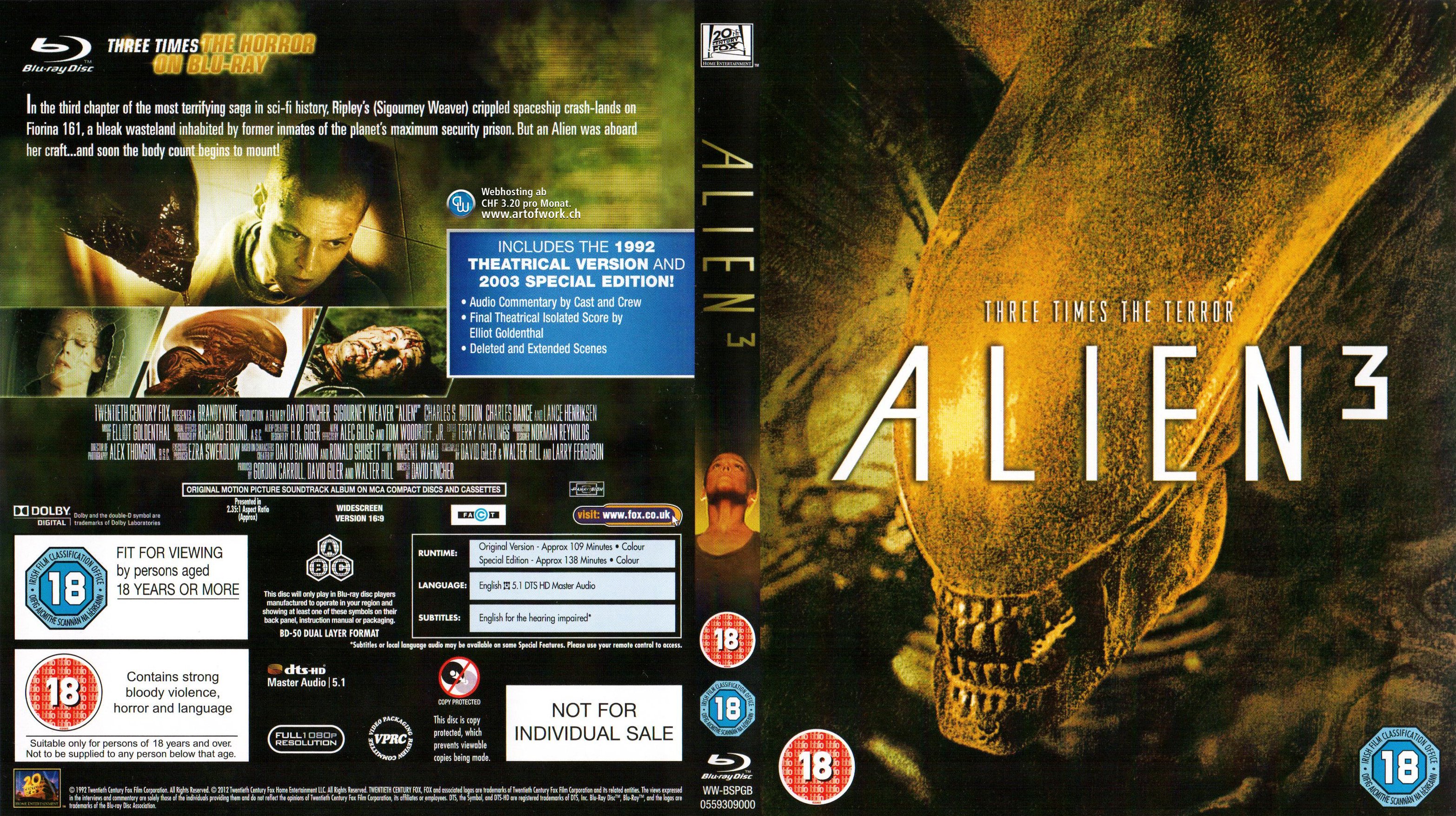 Alien 3 David Fincher | Blu-Ray Covers | Cover Century | Over 1.000.000 ...