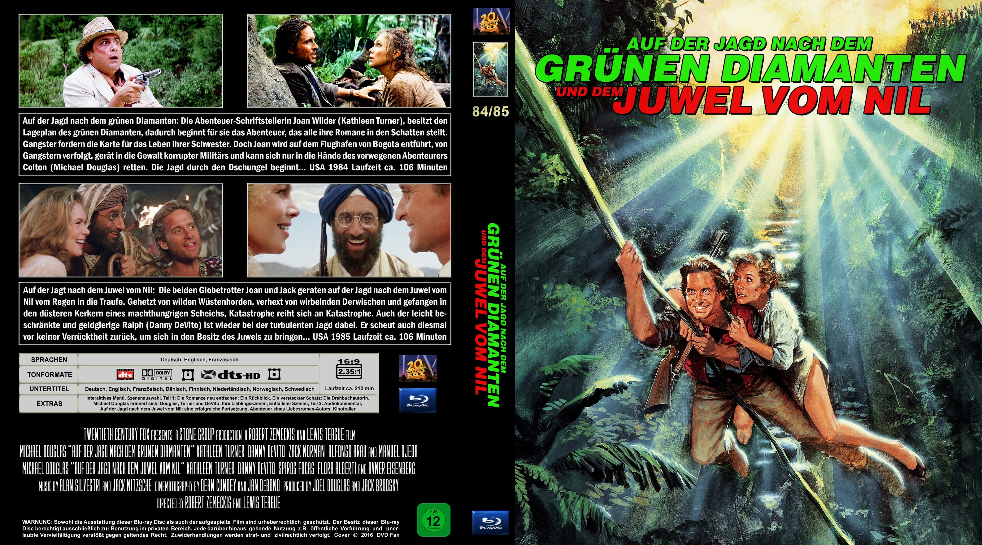 Auf der Jagd nach dem grunen Diamanten Und Dem Juwel Vom Nil 1984 1985 Blu Ray Cover | Blu-Ray ...