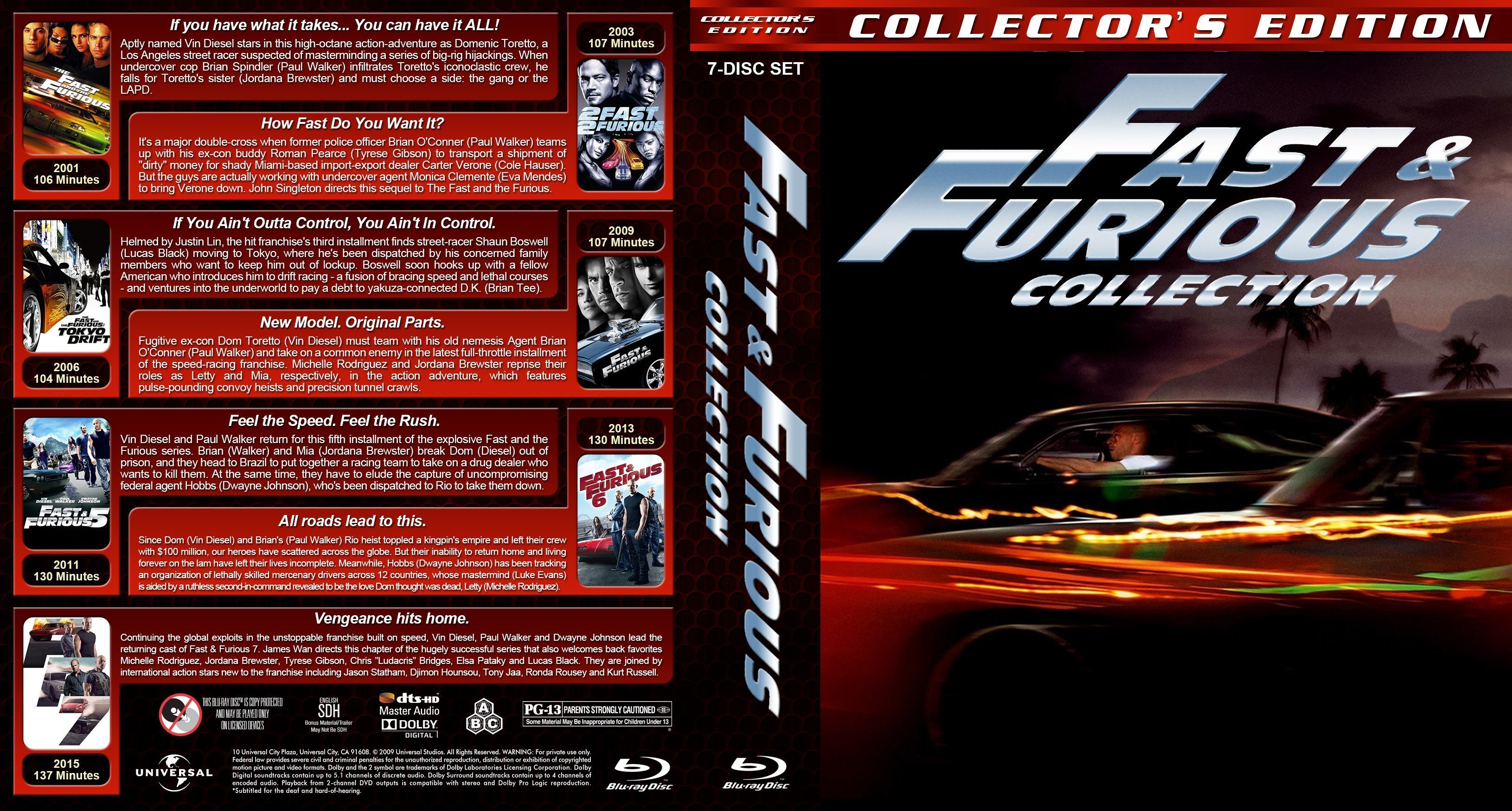 Fast Furious 7 Movie Collection 2001 R1 s 1 | Blu-Ray Covers | Cover ...