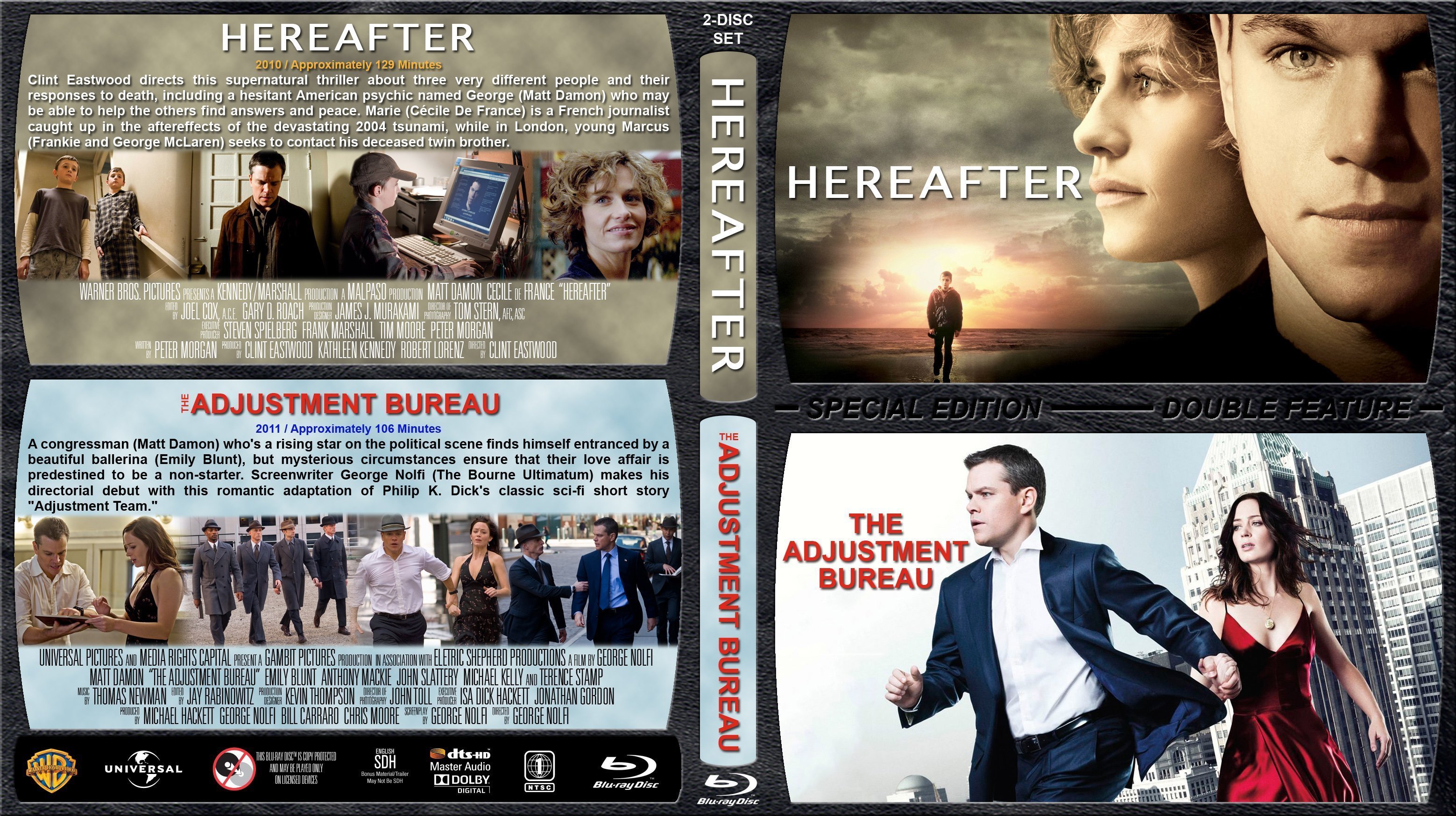 Hereafter The Adjustment Bureau Double Feature 2010 2011 R1 | Blu-Ray Covers | Cover Century ...
