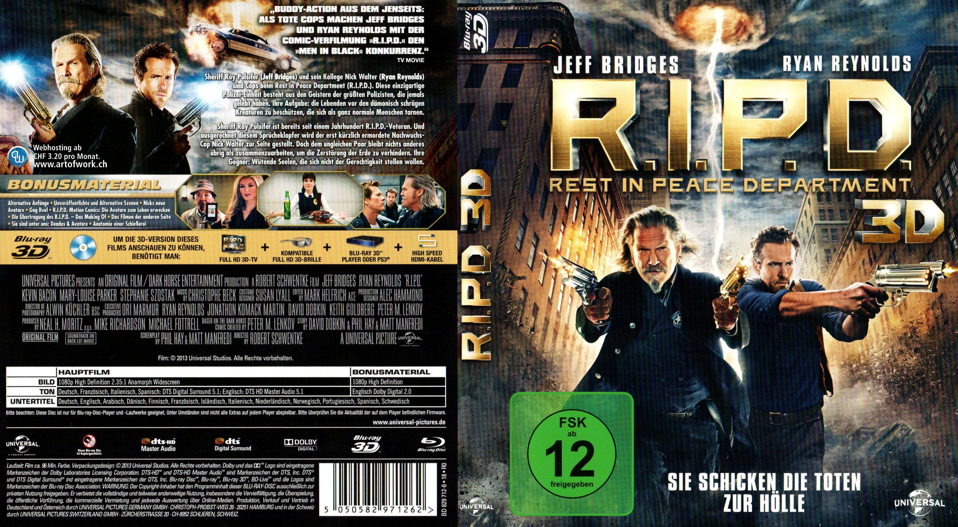 RIPD Rest in Peace Department 3D Blu ray Jeff Bridges Ryan Reynolds ...