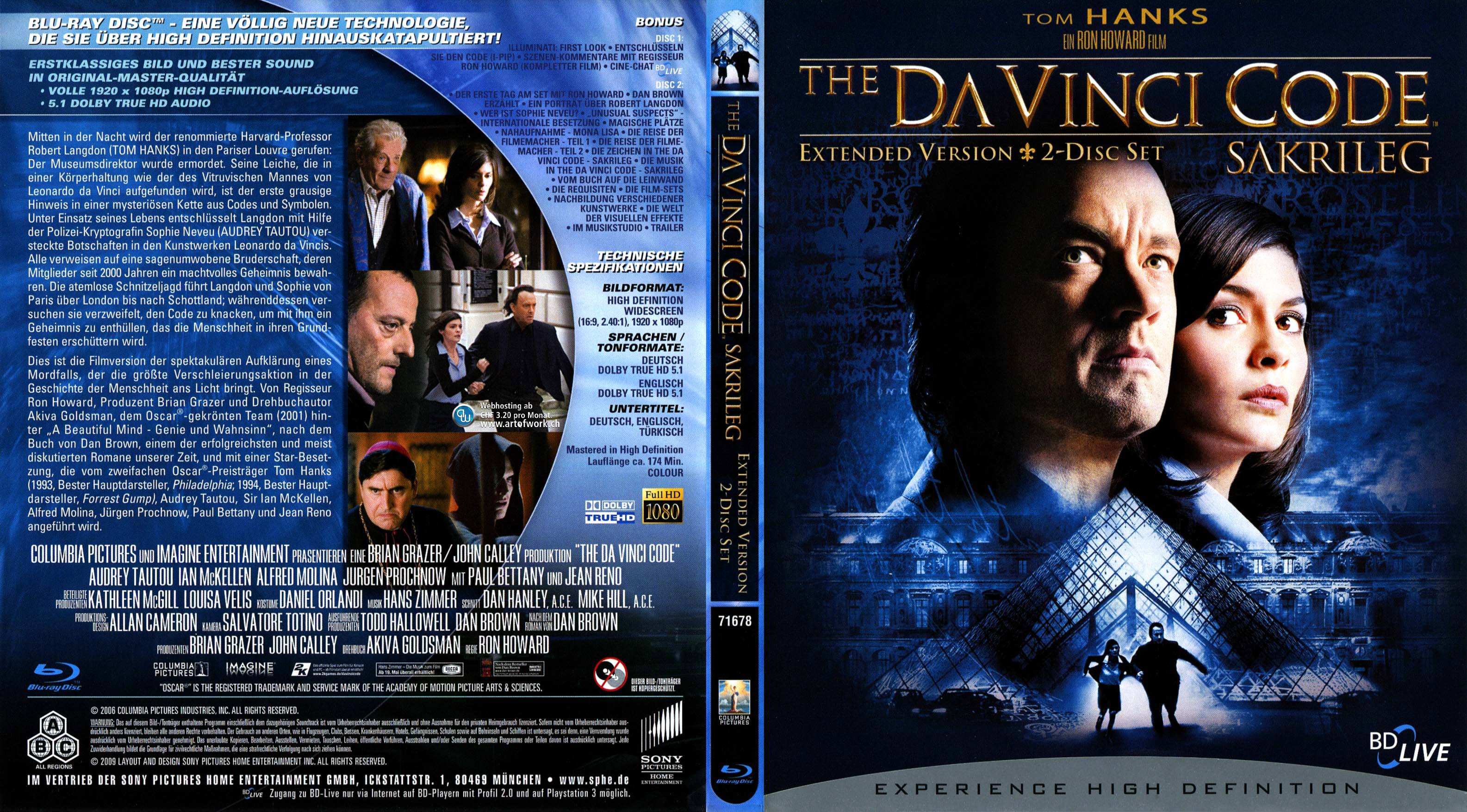 The DaVinci Code Sakrileg Extended Version Tom Hanks Ron Howard Hans Zimmer | Blu-Ray Covers ...