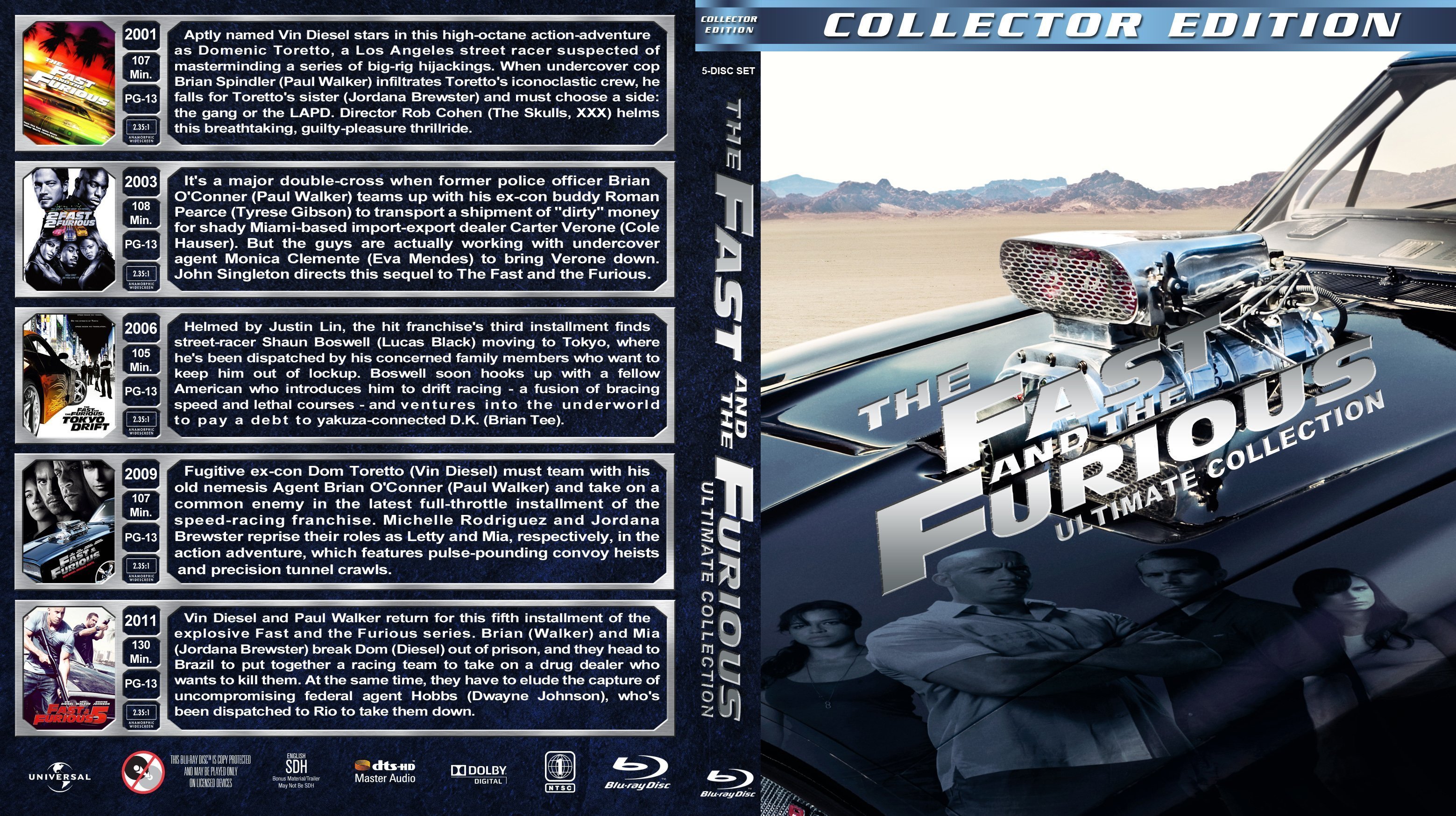 The Fast and the Furious Ultimate Collection 5 disc 2001 2011 R1 s 1 ...