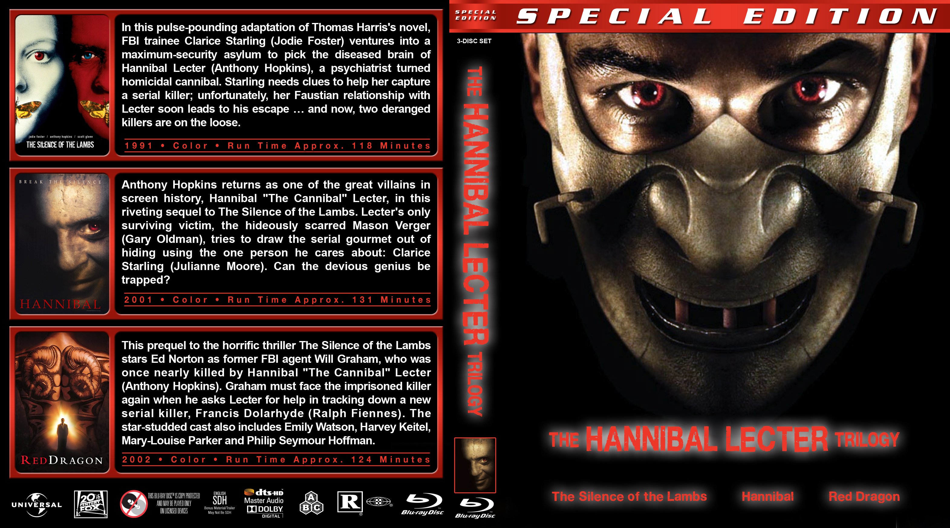 The Hannibal Lecter Trilogy 1991 2002 R1 | Blu-Ray Covers | Cover ...