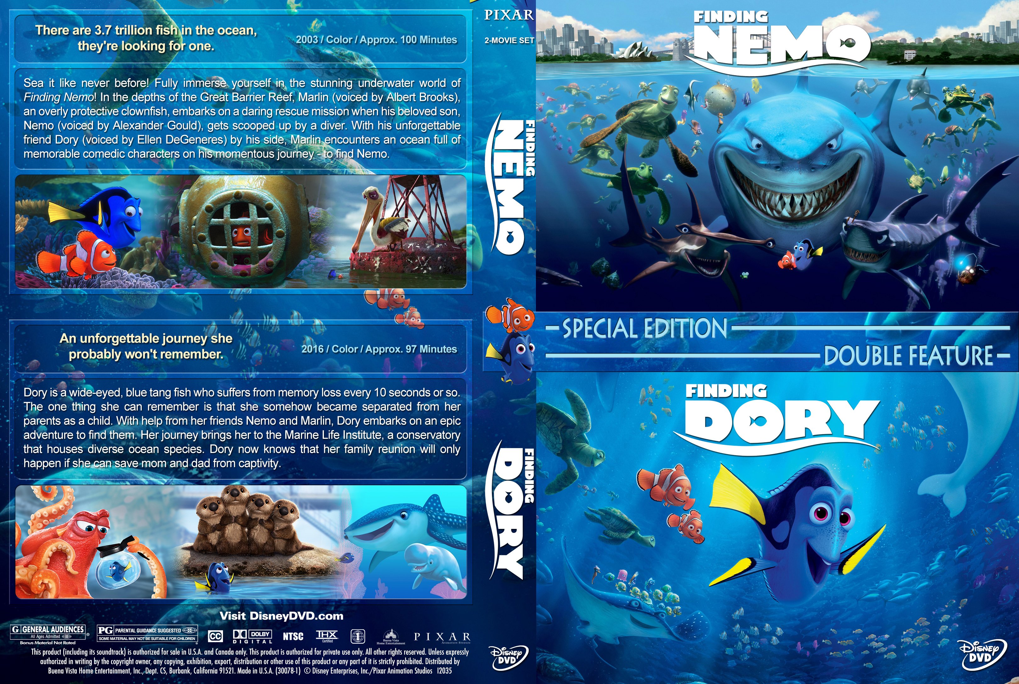 Finding Nemo Finding Dory Double Feature 2003 2016 Covers | DVD Covers ...
