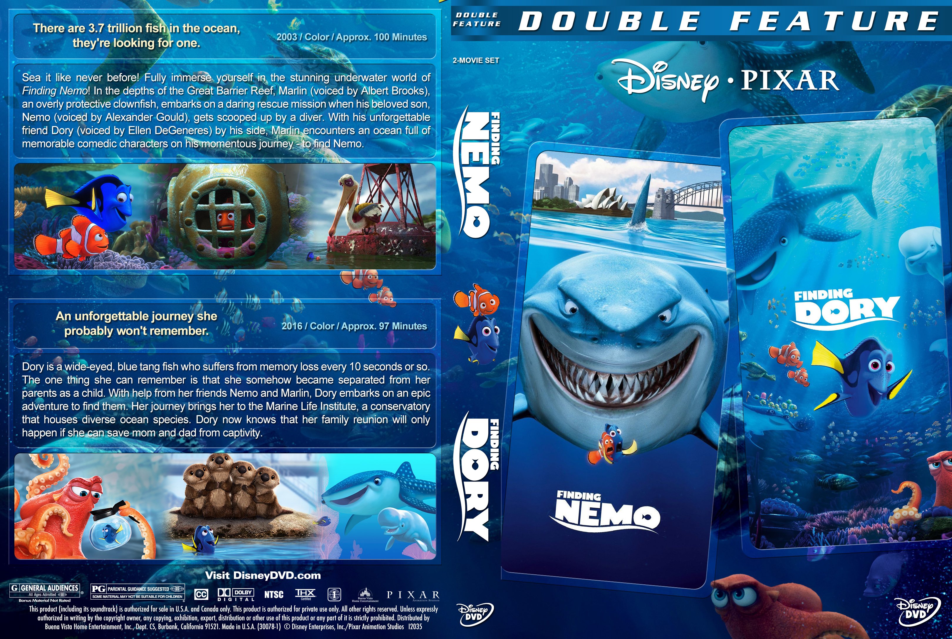Finding Nemo Finding Dory Double Feature 2003 2016 R1 label 1 | DVD ...
