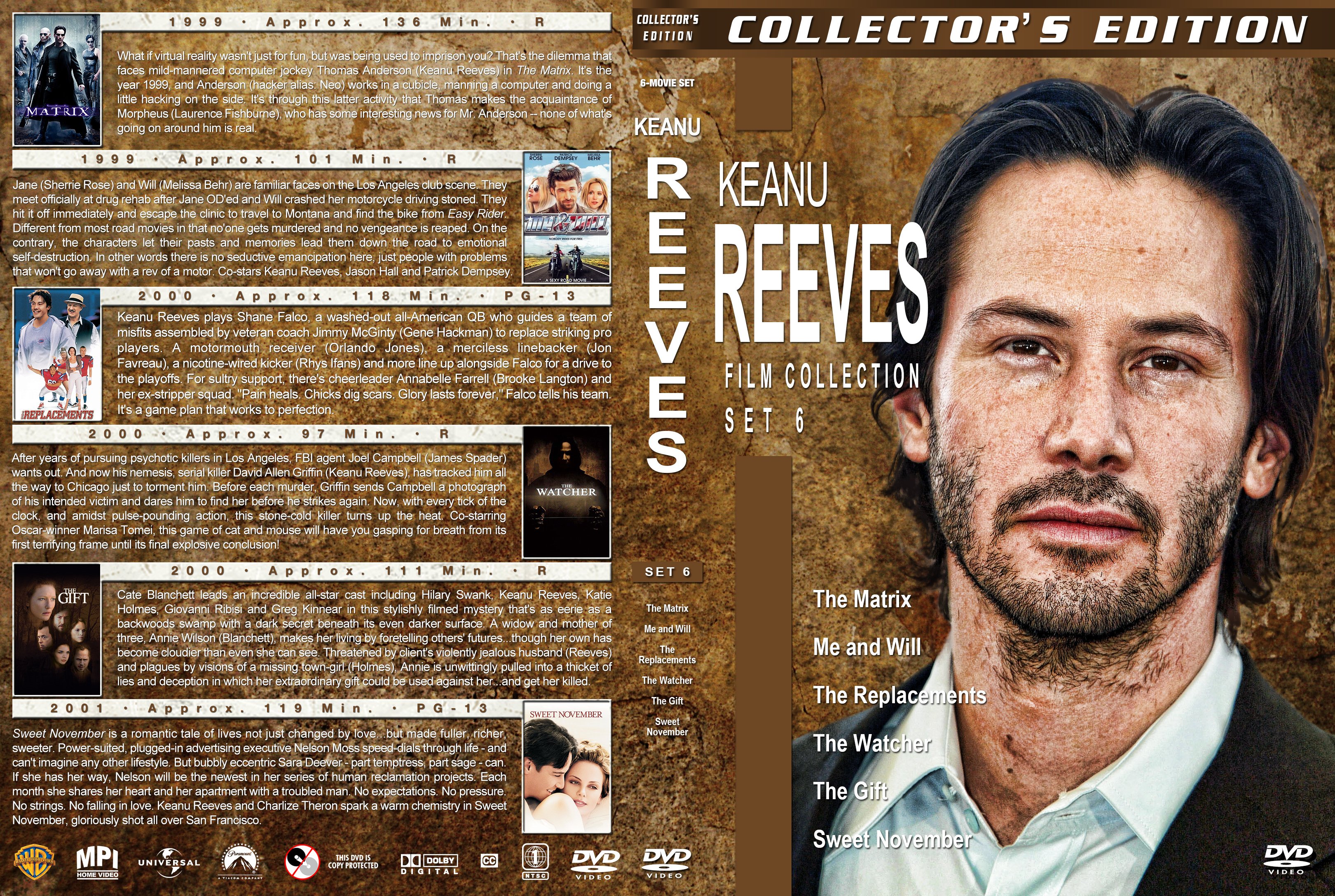 Keanu Reeves Film Collection Set 6 1999 2001 R1 Covers | DVD Covers ...