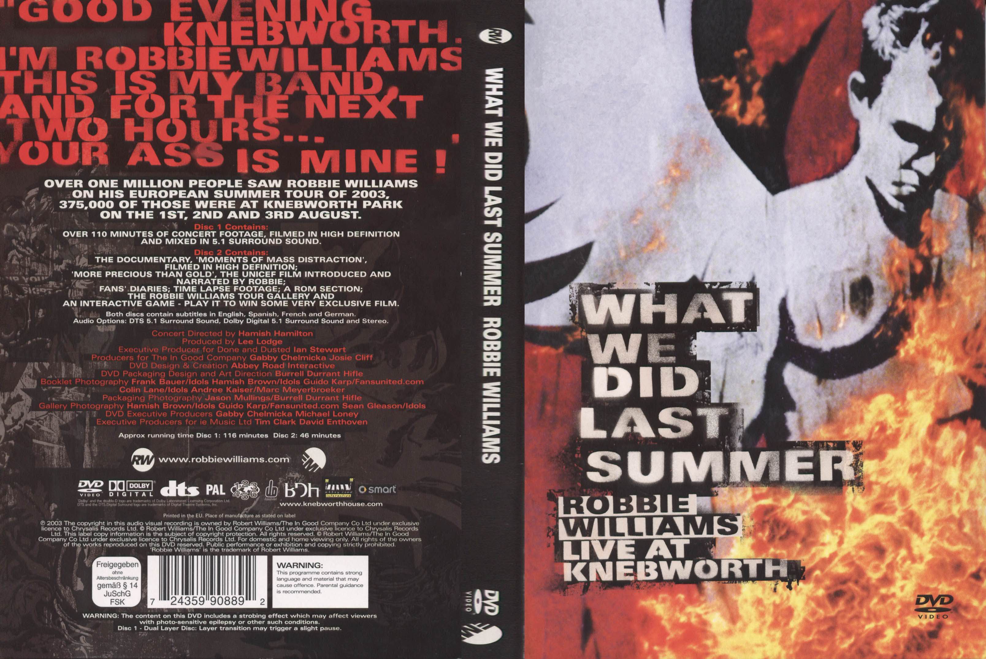 Robbie Williams WHAT WE DID LIVE AT KNEBWORTH MISC DVD | DVD Covers ...