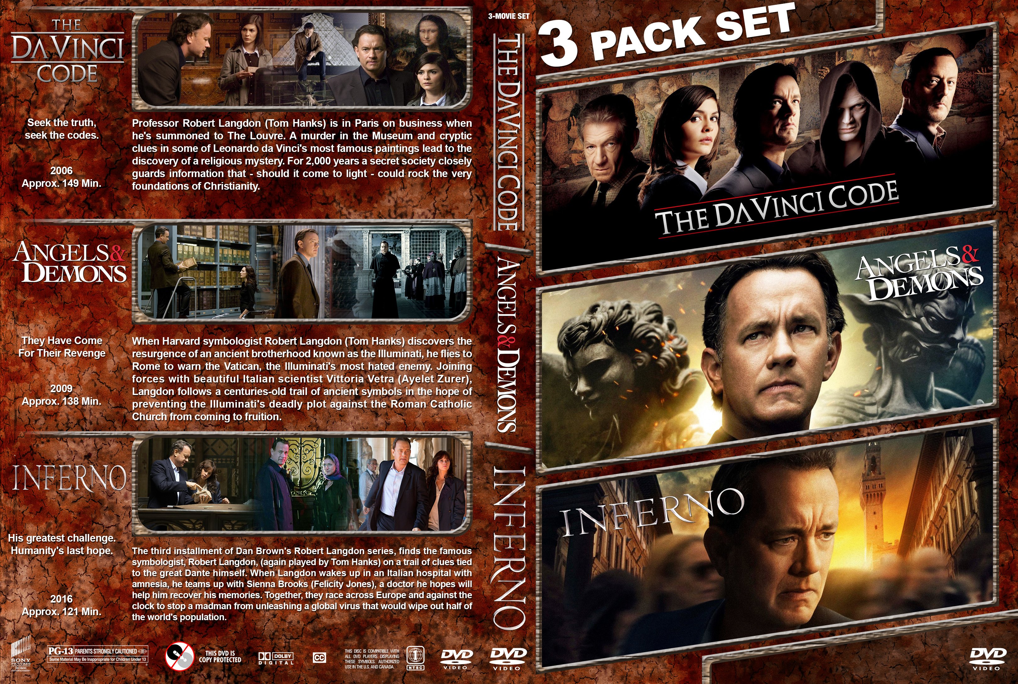 The DaVinci Code Angels Demons Inferno 2006 2016 Triple Covers | DVD Covers | Cover Century ...