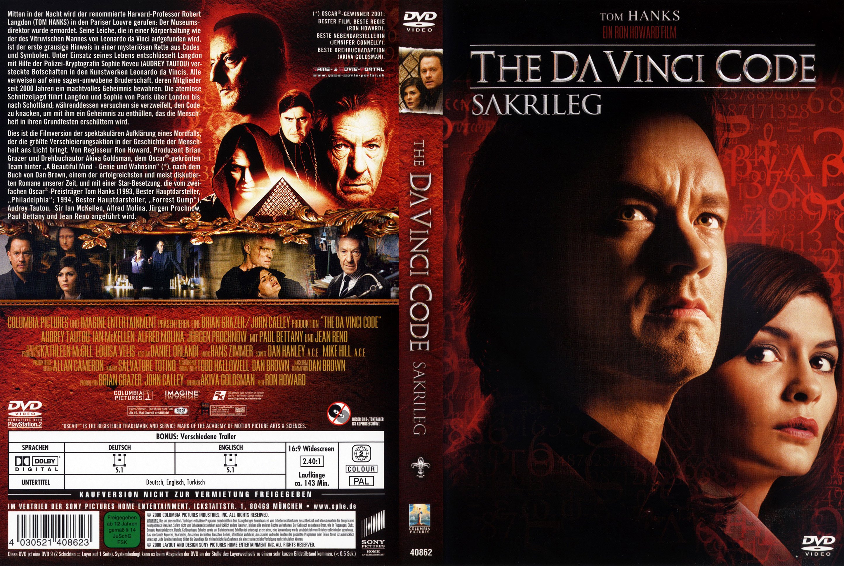 The DaVinci Code Sakrileg Tom Hanks Ron Howard Hans Zimmer | DVD Covers | Cover Century | Over 1 ...