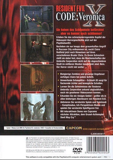 resident evil code veronica x back | Playstation 2 Covers | Cover ...