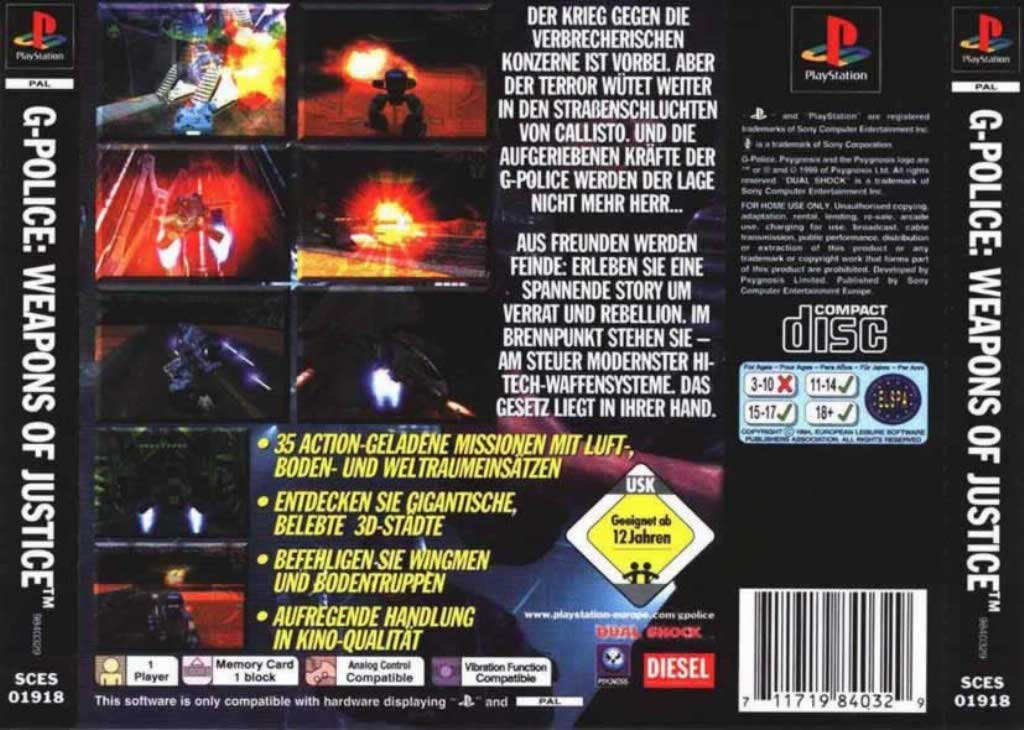 G Police 2 Weapons Of Justice PAL PSX BACK | Playstation Covers | Cover ...