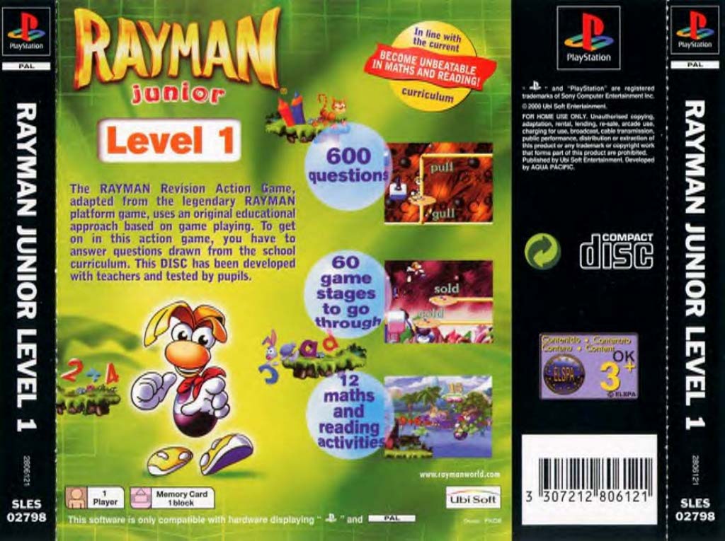 Rayman Junior Maths Reading Level 1 PAL PSX BACK | Playstation Covers ...