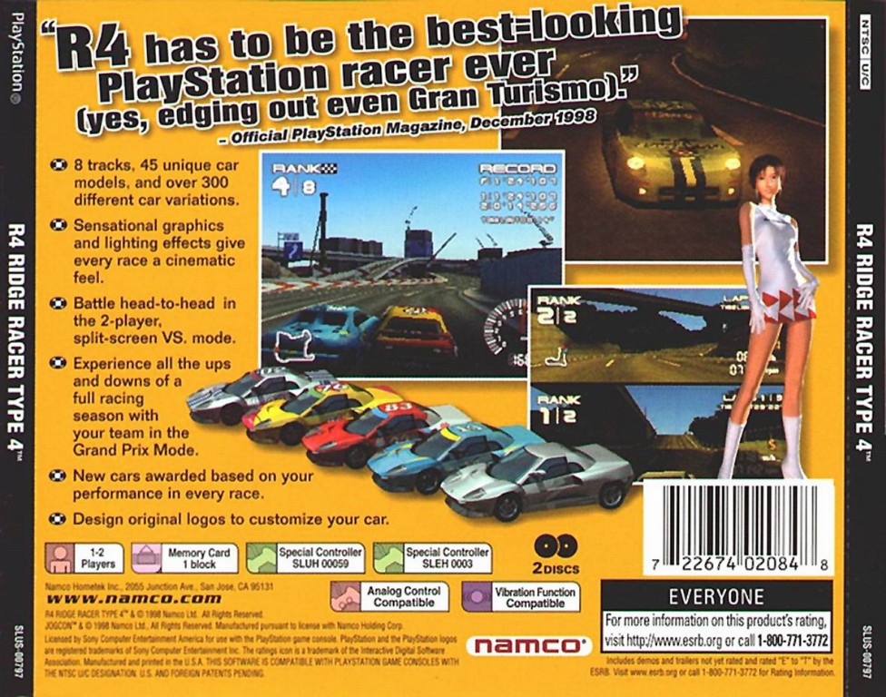 Ridge Racer Type 4 NTSC PSX BACK | Playstation Covers | Cover Century ...