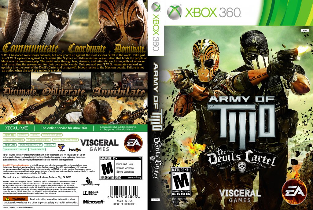 Army of Two The Devils Cartel DVD NTSC Custom f | XBOX Covers | Cover ...