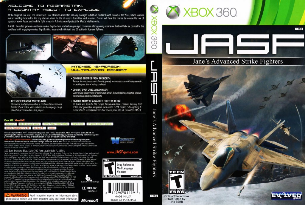 JASF Jane s Advanced Strike Fighters DVD NTSC f | XBOX Covers | Cover ...