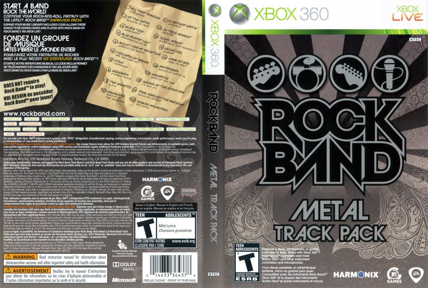 Rock Band Track Pack Metal DVD English French NTSC f | XBOX Covers ...